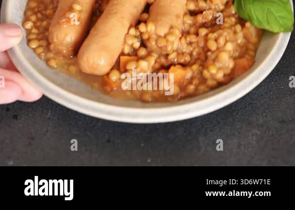 Lentils with sausage second course meal tasty appetizer fresh gourmet ...