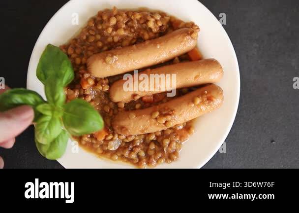 Lentils with sausage second course meal tasty appetizer fresh gourmet ...