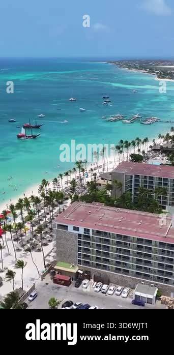 High Rise Hotels At Palm Beach In Oranjestad Aruba. Beach Landscape ...