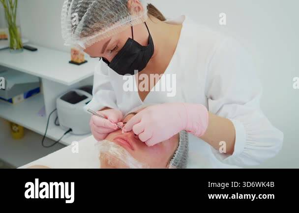 Girl patient in cosmetic clinic receiving skin care treatment and ...