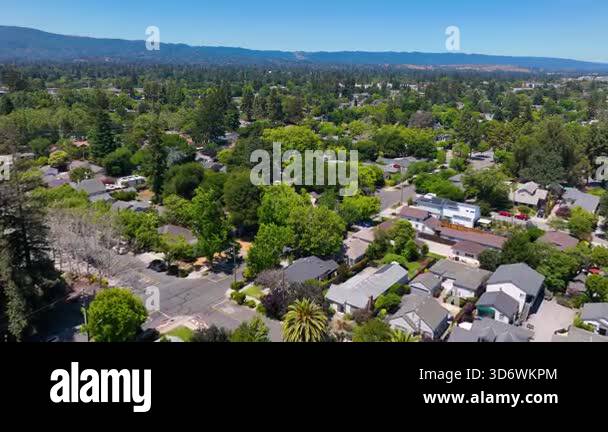 Mountain View historic city center aerial view on Mercy Street at ...