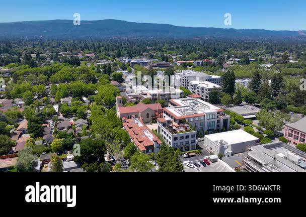 Mountain View historic city center aerial view on Mercy Street ...