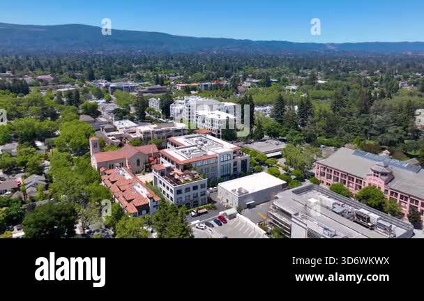 Mountain View historic city center aerial view on Mercy Street ...