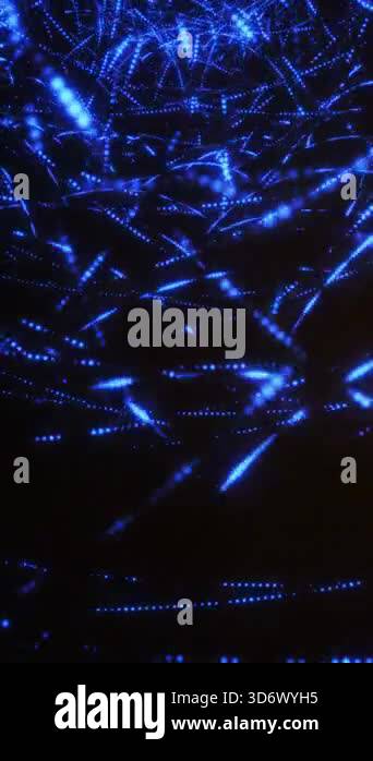 Glowing blue lines and dots connect in the dark, like data streams ...