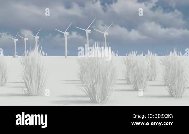 White Screen Animation of Wind Turbine Viewed Through Swaying Grass ...