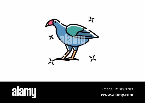 animation of Purple gallinule cartoon pukeko, endemic bird depicted ...