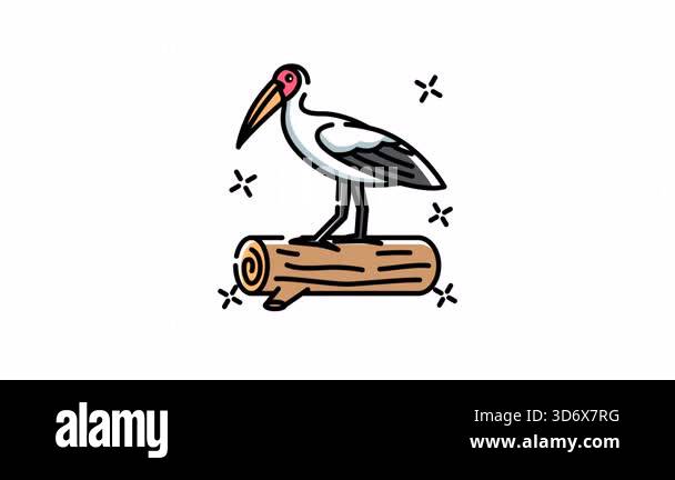 Stork cartoon motion on log, wood stork in cartoon style. Perfect for ...