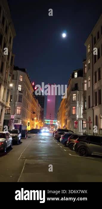 Leipzig, Germany - November 8, 2025: A nighttime street in a European ...