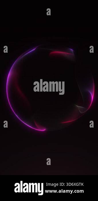 Vertical 4K neon orb loop with glowing pink-red gradient light forming ...