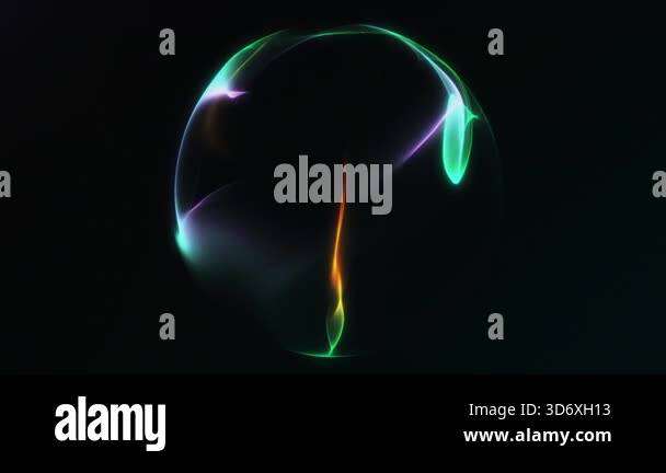 Cinematic neon orb that emerges from darkness, expanding smoothly into ...