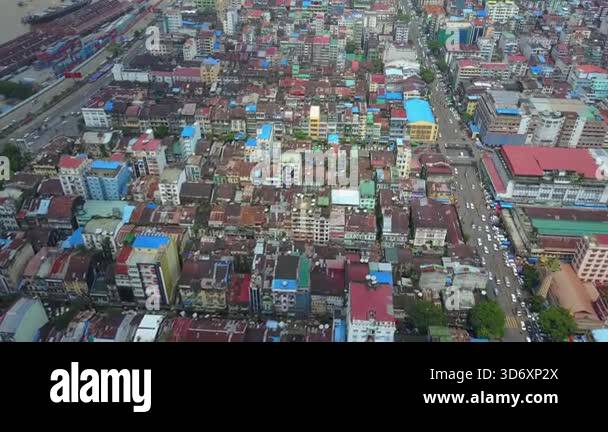 Futuristic aerial view panorama of developing Yangon city , Aerial view ...