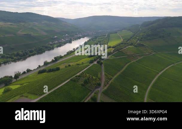 Zeller Hamm, Petersberg, aerial panorama view over Moselle valley ...