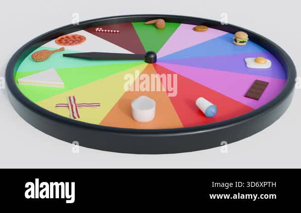 A 3d animation of roulette wheel, the concept of food choice, random ...