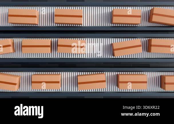 A 3D animation shows a conveyor belt moving boxes, illustrating ...