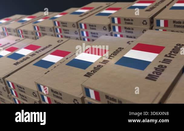 Made in France box production line. French export import Cardboard pack ...