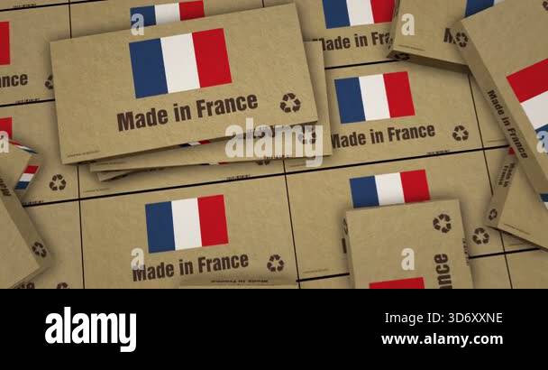 Made in France box production line. French export import Cardboard pack ...