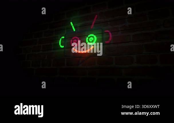 Chatbot artificial intelligence neon symbol on brick wall. Chat bot ai ...