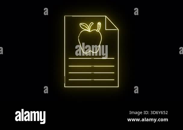 Yellowoutlined document with apple and worm drawing above horizontal ...