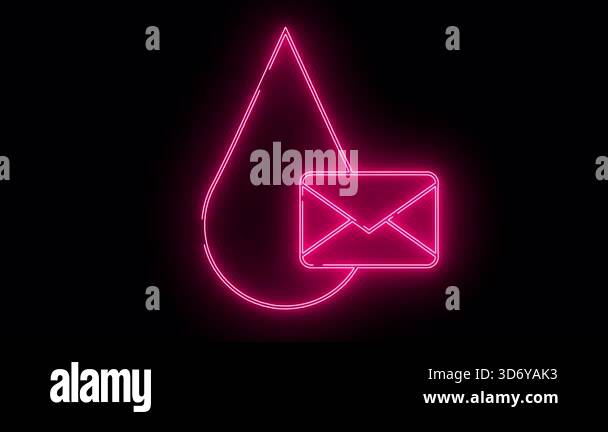 Neon outline of a water droplet connected to a rectangular envelope ...