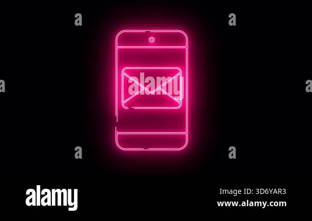 Pink neon phone icon with an envelope on a black backdrop Stock Video ...