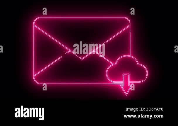A magenta neon outline of an email icon connected to a cloud with a ...