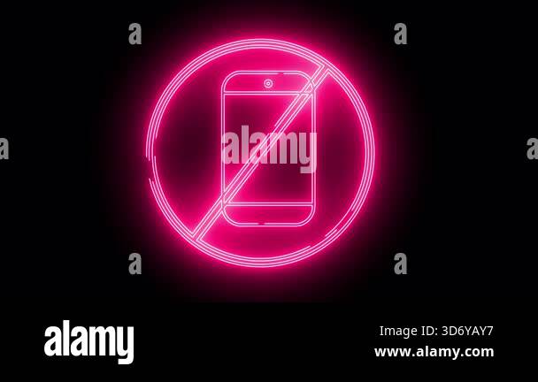 A neon pink no phone symbol glows against a black background featuring ...