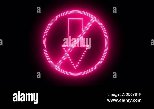 A bright neon pink symbol featuring a downward arrow within a ...