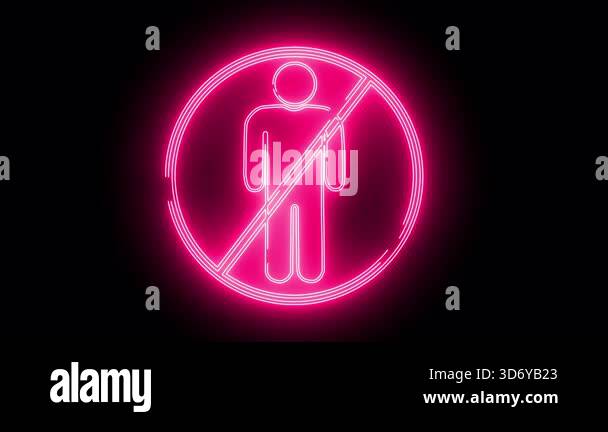 Neon pink sign person in circle with line through indicating prohibited ...