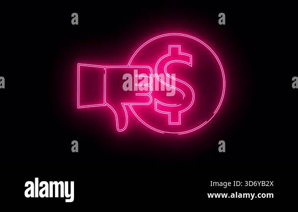 Neon pink hand gives thumbs down to a dollar sign within a circle on a ...