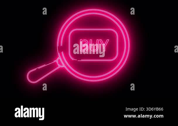 Neon pink magnifier with BUY inside set against black Stock Video ...