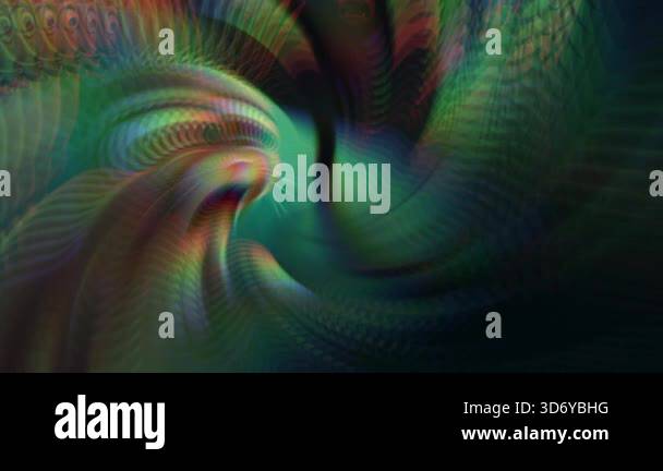 Iridescent green and red waves morphing into an abstract swirling ...