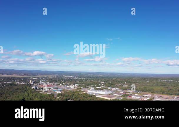 Aerial drone footage of the beautiful town of Truro in central Nova Scotia Canada showing the ...