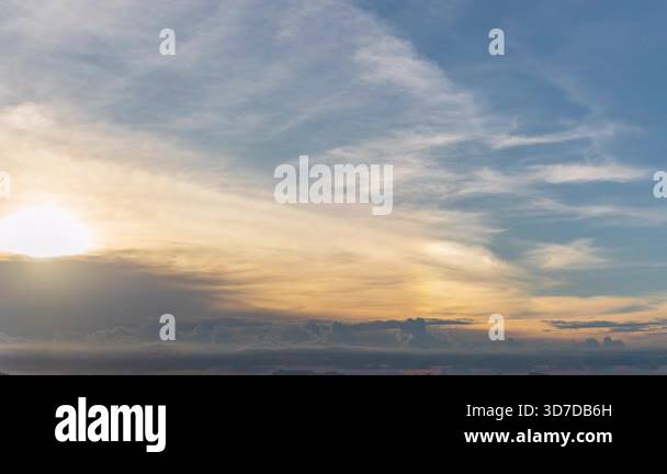 Wide Sky with Bright Sun Behind Soft Clouds and Warm Gradient Colors ...