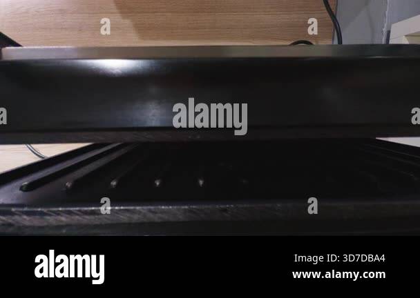 Thick Juicy Steak Cooks on Electric Grill with Grease Marks and Heat ...