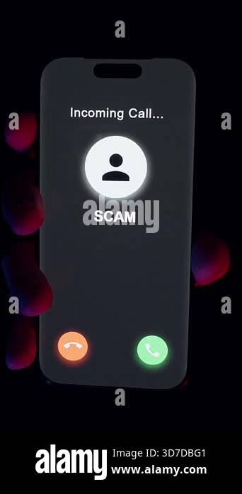 Vertical video. Hand Holds Smartphone Showing Incoming Scam Call in ...