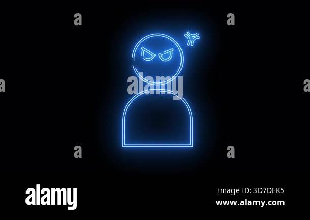 Blue neon outline of a person with angry eyes and an anger symbol above ...