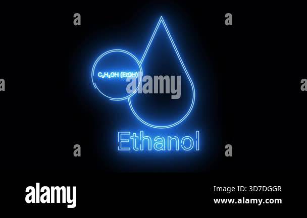Blue neon Ethanol icon a drop shape C2H5OH formula circle and the word ...