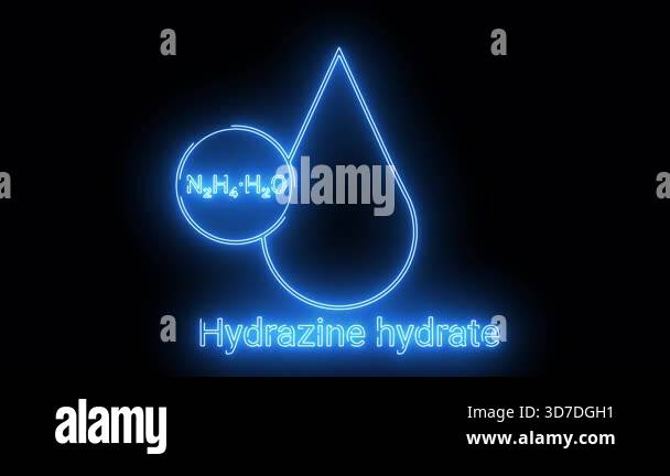Neon blue Hydrazine Hydrate icon formula in circle teardrop outline ...