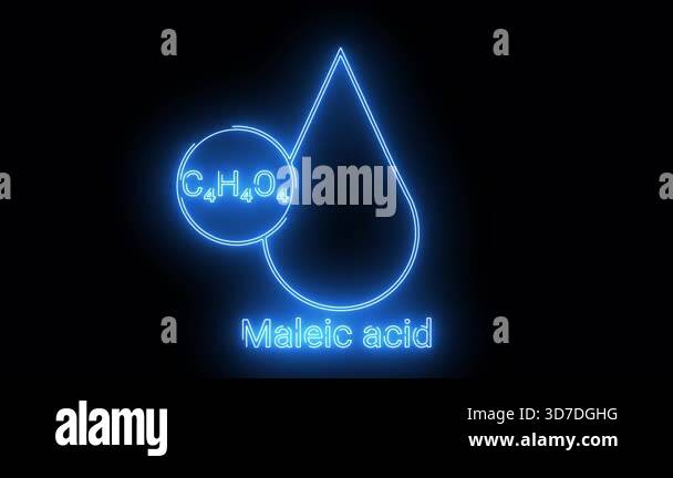 Neon blue maleic acid symbol shows the formula in a circle and a ...