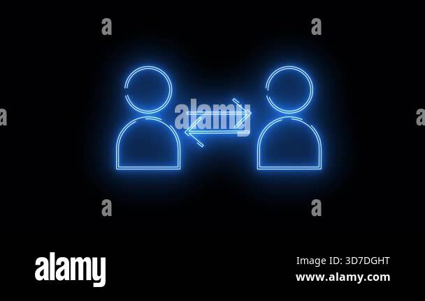 Two neon figures with arrows pointing in opposite directions on a black ...