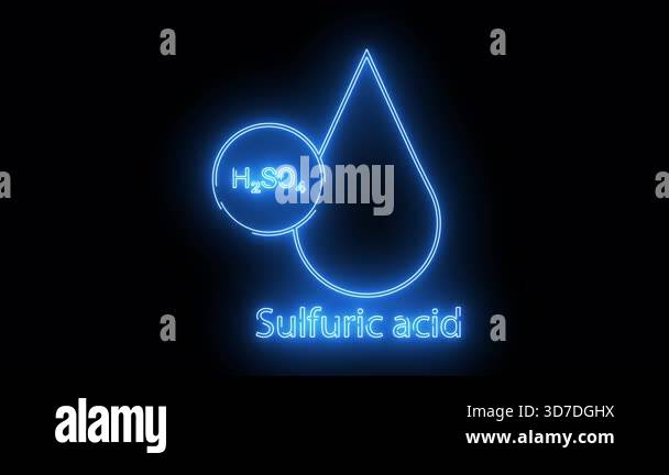 Blue neon sulfuric acid icon A drop beside H2SO4 circle and label Dark ...