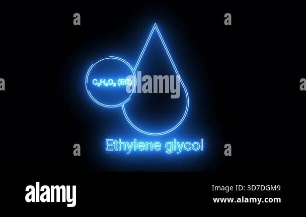 Neon blue outline Ethylene glycol molecular formula inside a circle ...