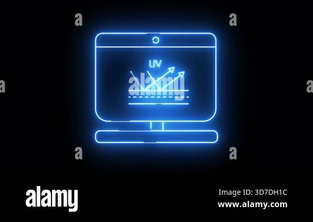 Neon blue computer monitor displays UV protection diagram on a black ...