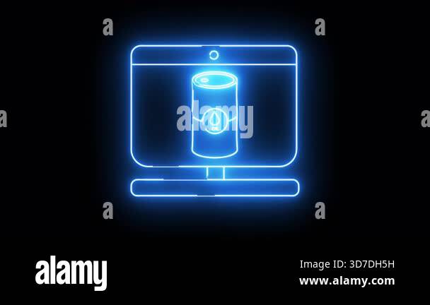 Computer monitor displays oil barrel outline with oil drop symbol ...