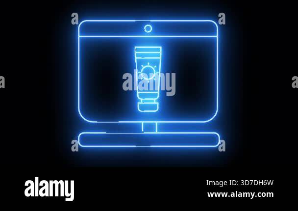 Illuminated outline of computer screen showcasing sunscreen tube on ...