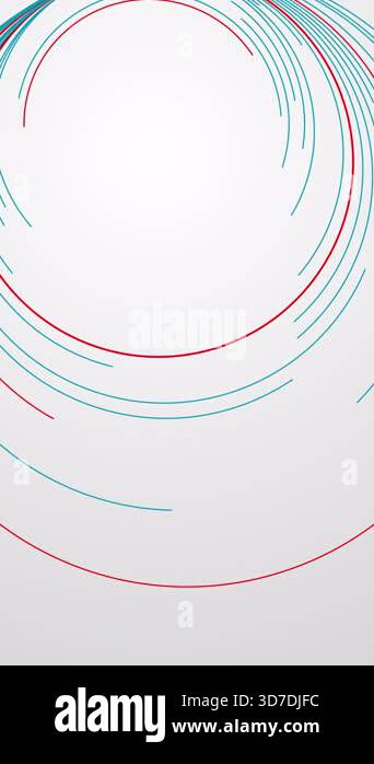 Minimalist abstract composition with red and teal curved lines on light ...