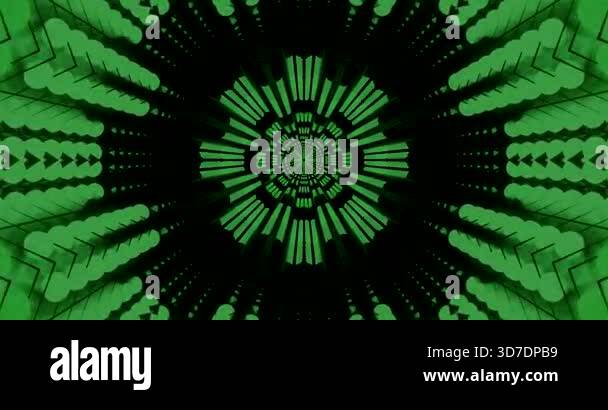 Seamless tunnel video loop screensaver with vibrant green patterns and ...