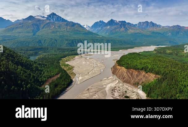 Wide river delta in Alaska. Sprawling Alaskan river delta flowing ...