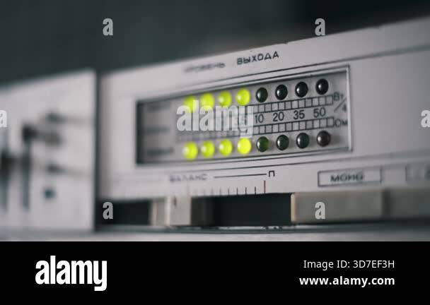 Close-up of a vintage Soviet stereo system with a focus on the ...