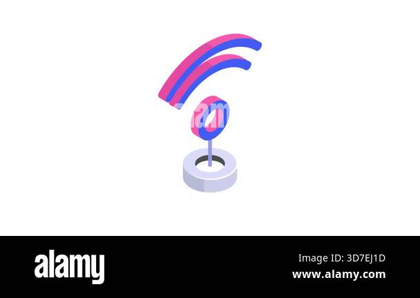 An isometric icon animation depicting a wifi signal, symbolizing ...